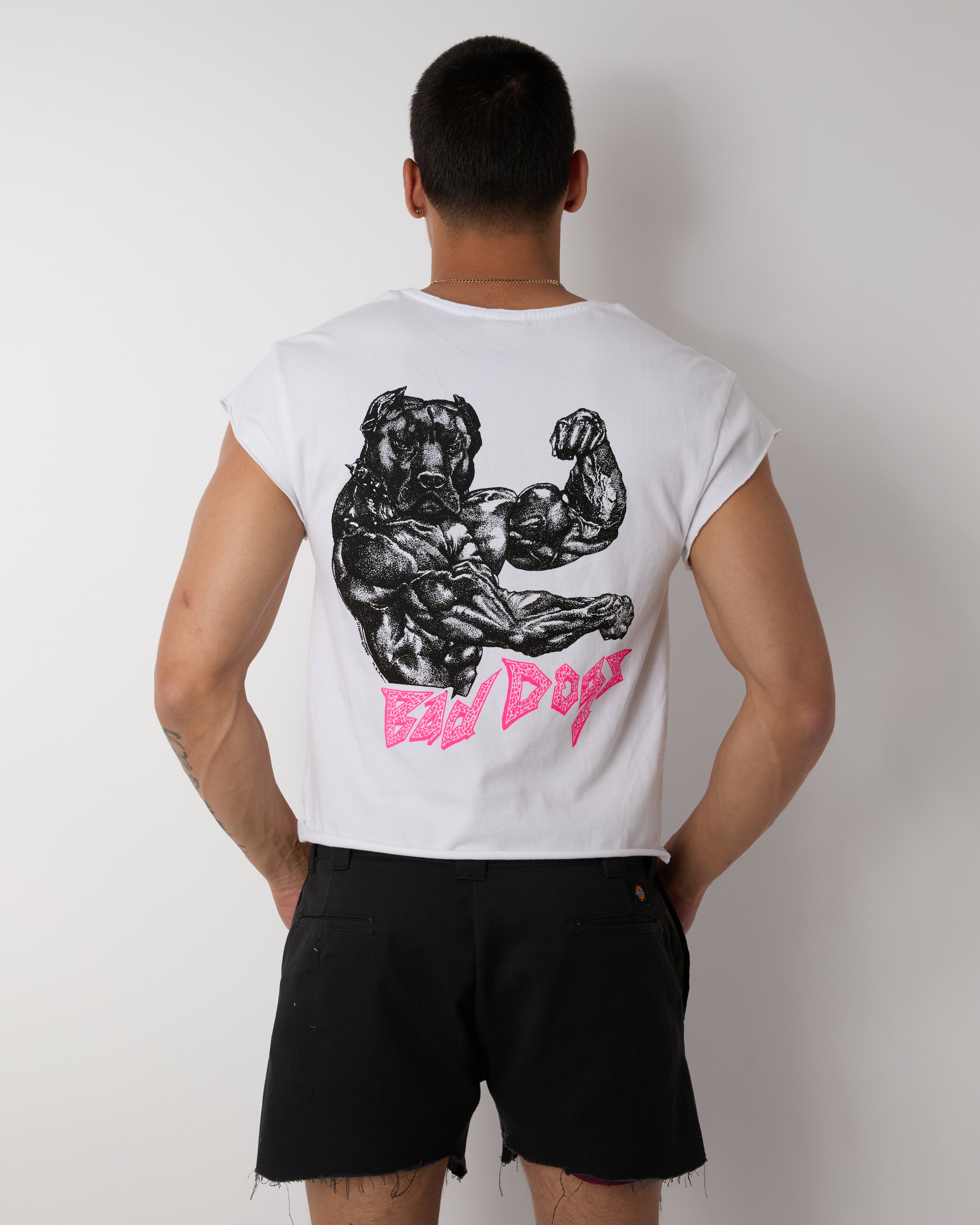 Shredded: “Bad Dogs” Cropped Cap Sleeve Tee – Yeah I Work Out